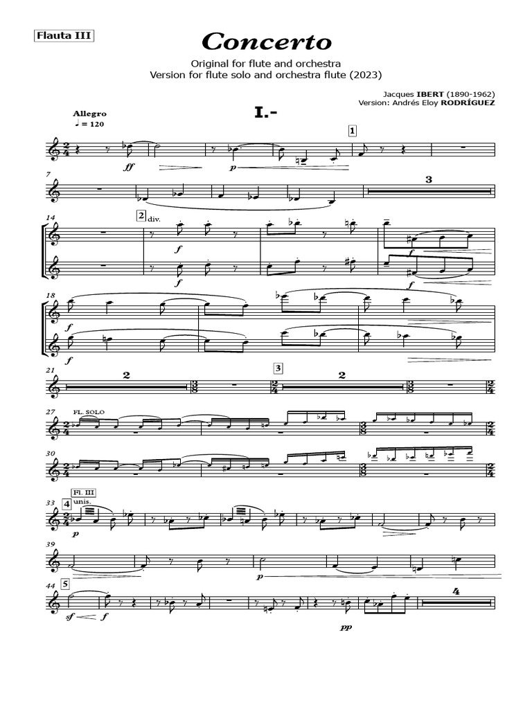Ibert - Flute Concerto Version For Flute Choir - Flute III | PDF ...