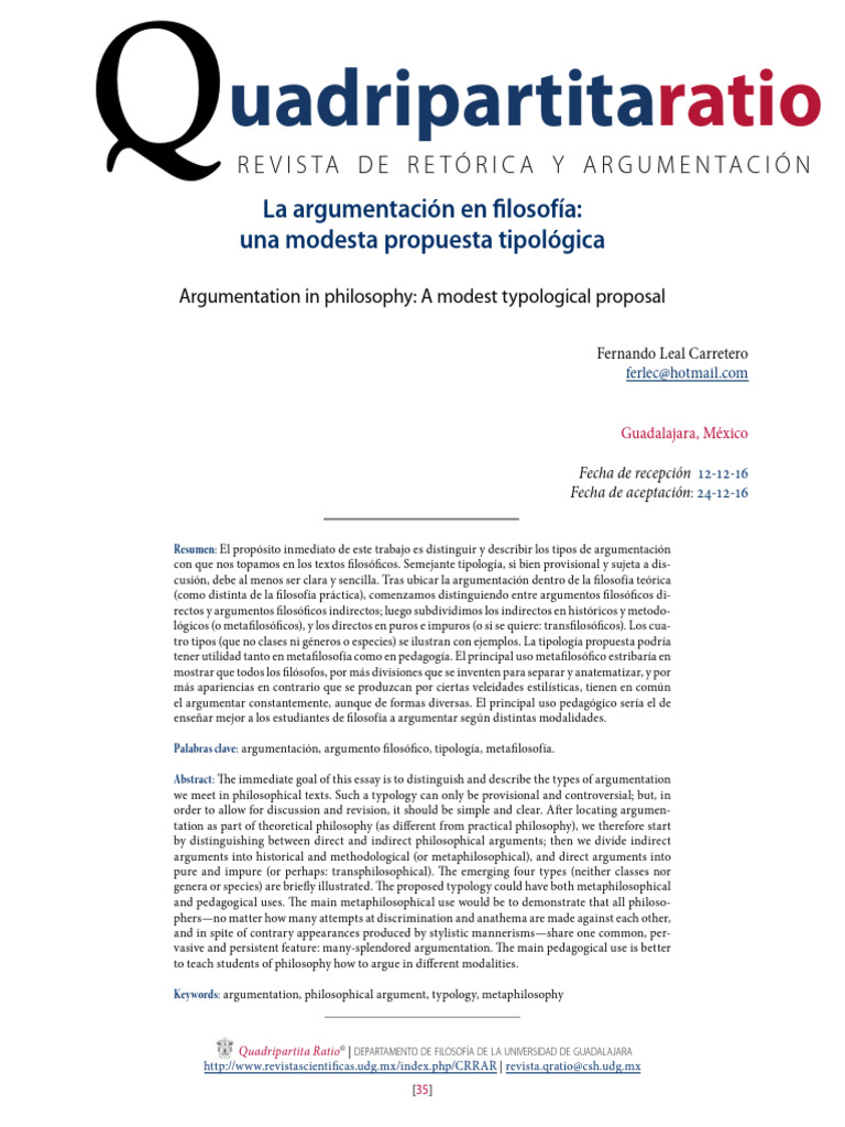 Tipología de Argumentos Filosóficos | PDF | Verdad | Lógica