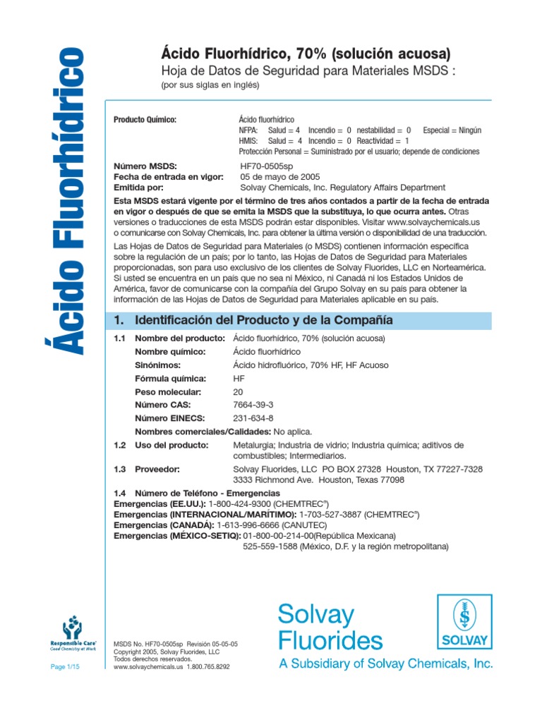Ac Fluorhidrico | PDF | Quemar | Administración de Seguridad y Salud Ocupacional