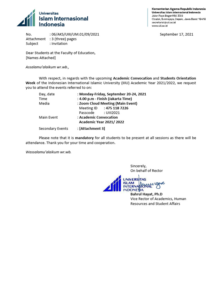 UIII 2021 Academic Convocation Invite | PDF | Academic Administration