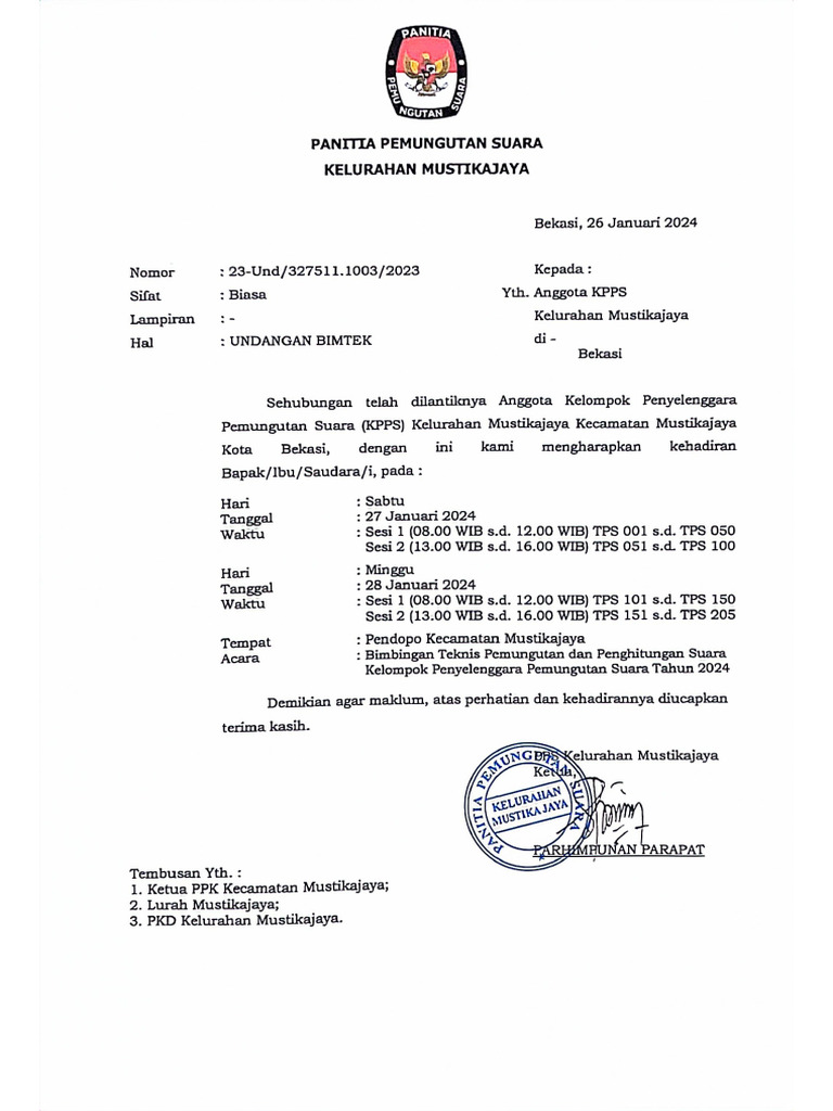 Surat Undangan Bimtek KPPS | PDF