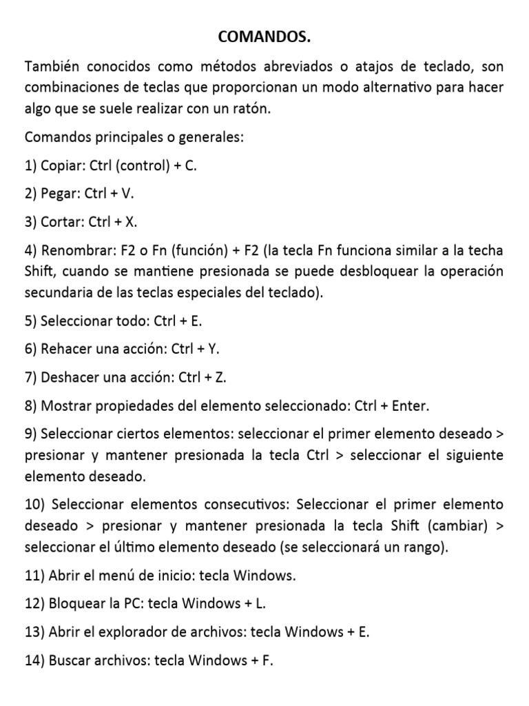30 Comandos Especiales de Teclado | PDF | Ventana (informática ...