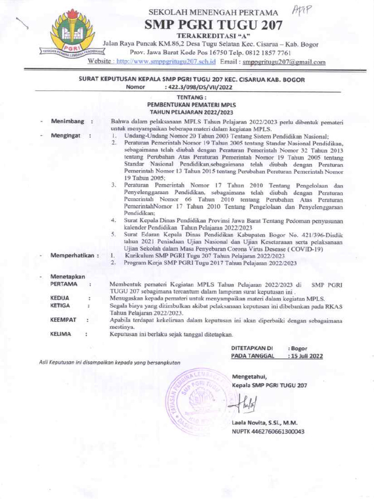 Pemateri MPLS 2022-2023 | PDF