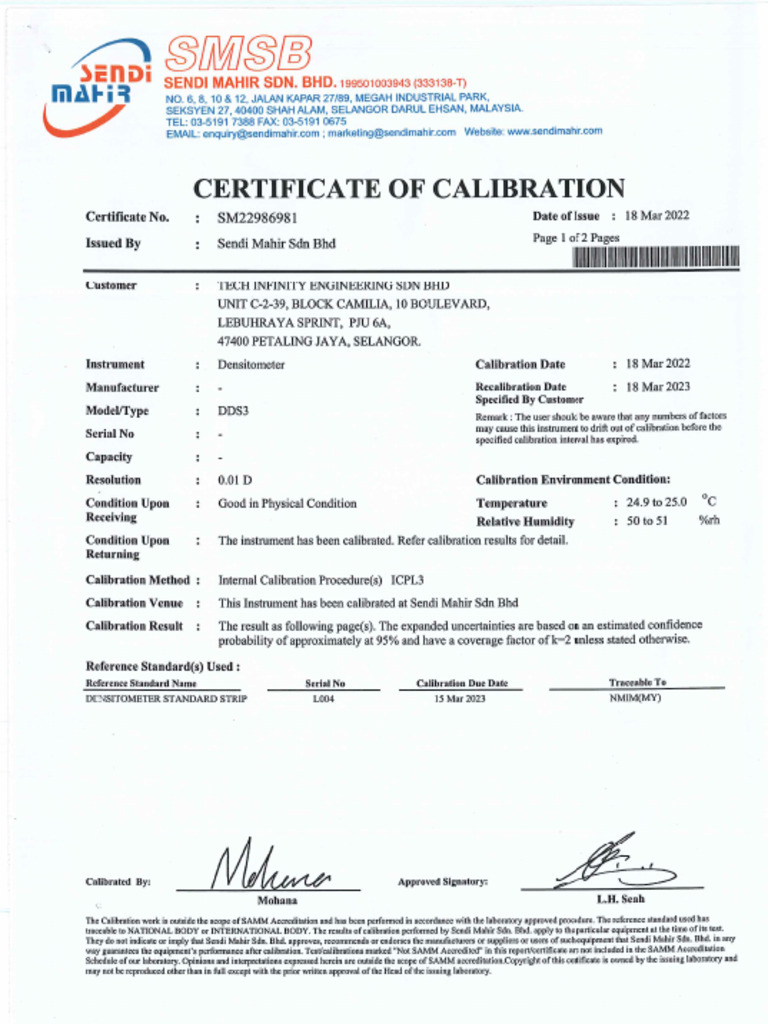Certificate Calibration Densitometer | PDF