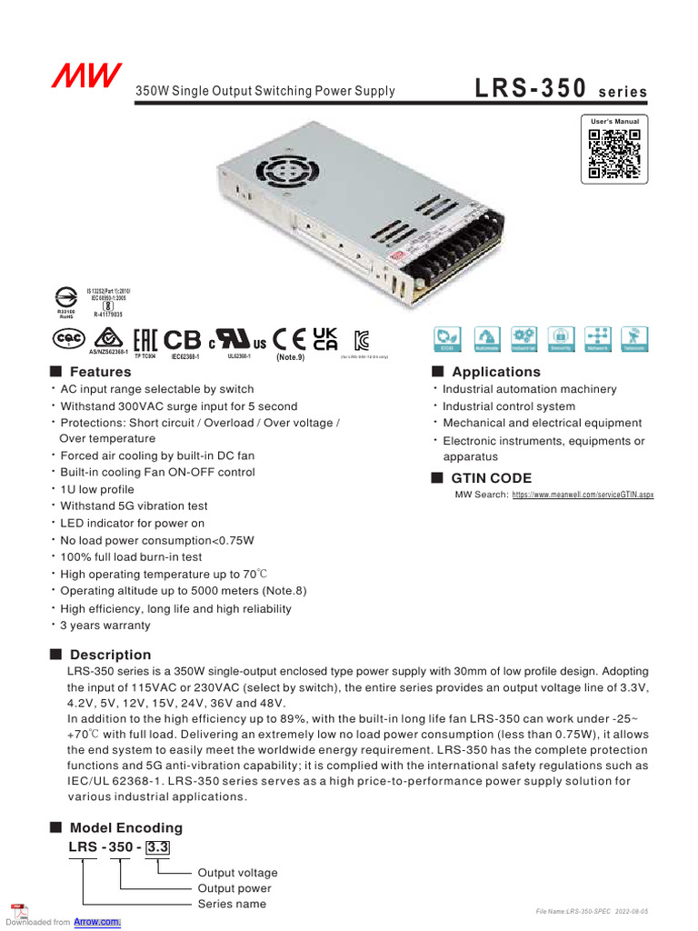 Meanwell LRS-350-EN | PDF | Power Supply | Electromagnetism