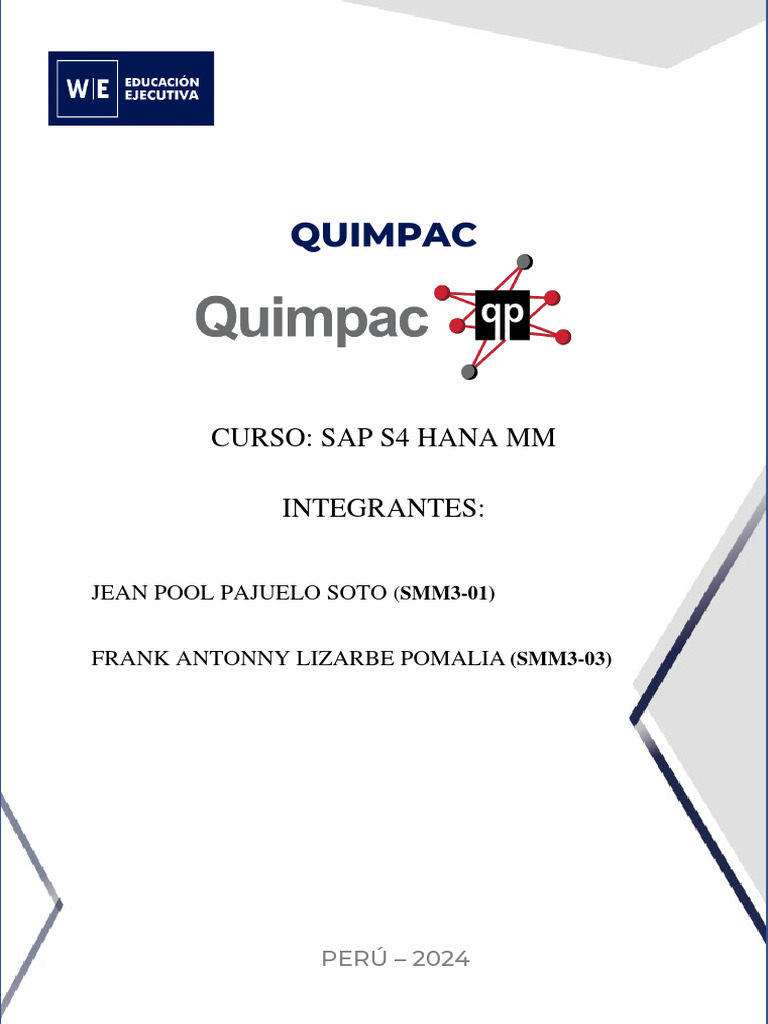 Proyecto SAP S4 HANA en Quimpac S.A. | PDF | Obtención | Cadena de suministro