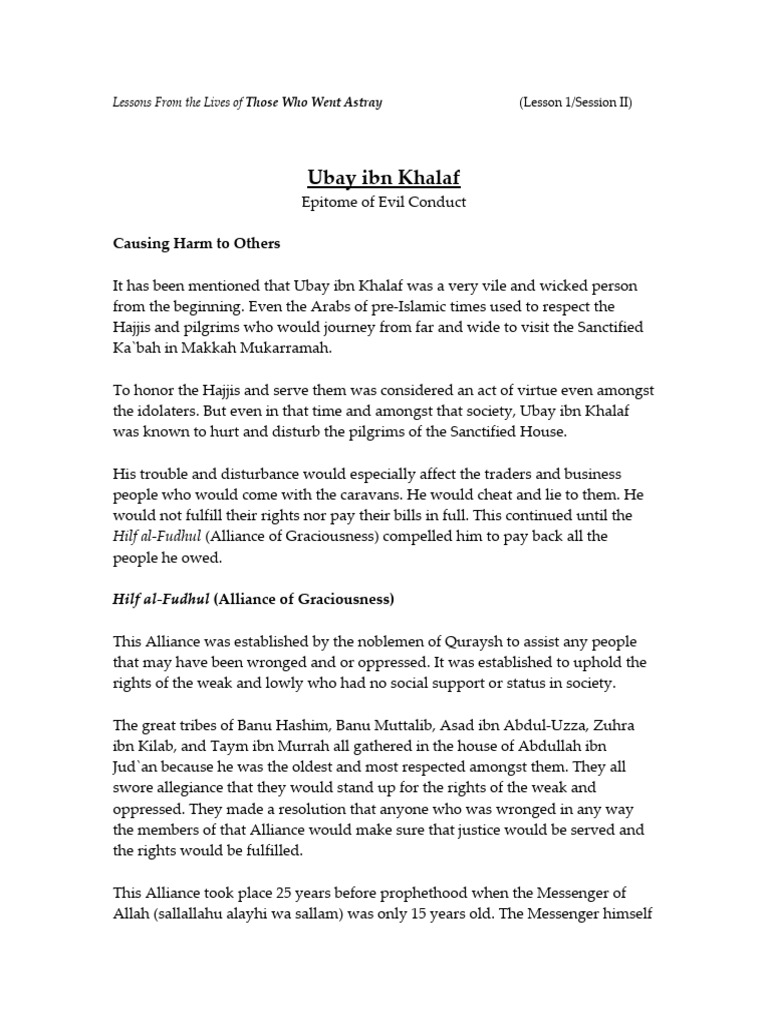 Ubay ibn Khalaf: Lessons in Oppression | PDF | Prophets And Messengers ...