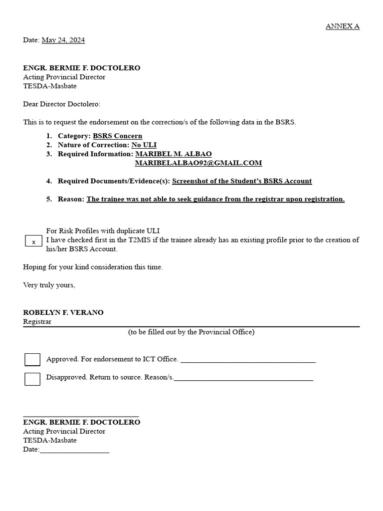 Annex A (BSRS Feedback Form) | PDF