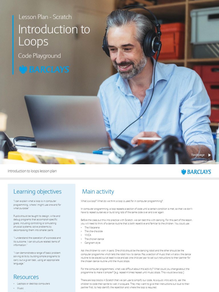 Sc Introduction To Loops Lesson Plan Pdf Scratch Programming Language Computer Programming