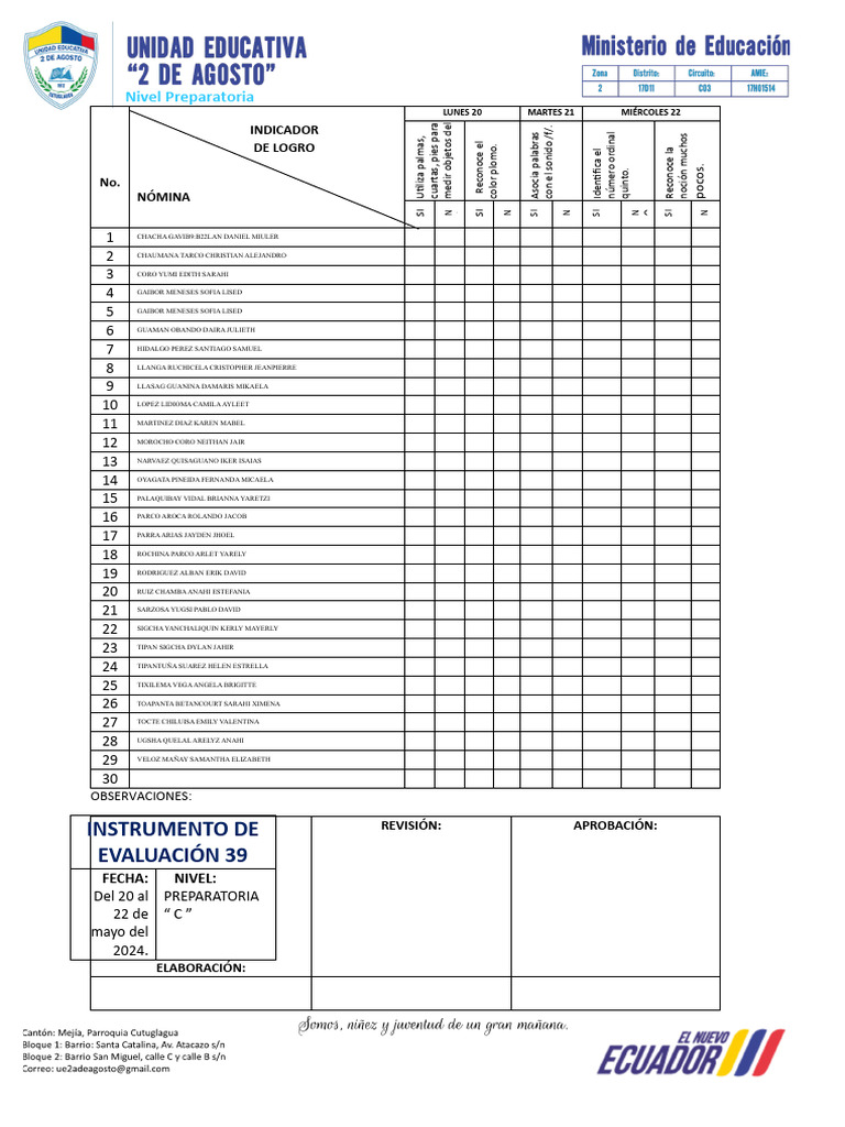 Instrumento de Evaluación - S39 | PDF