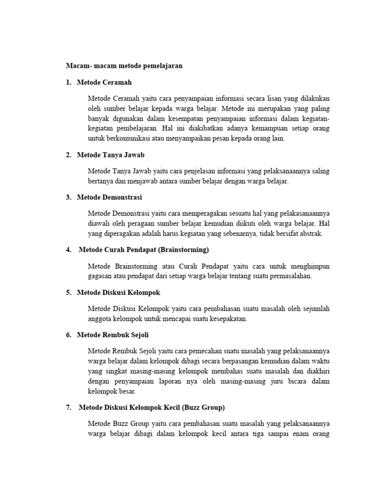 MACAM - MACAM METODE DAN Dan MODEL PEMBELAJARAN | PDF | Karier ...