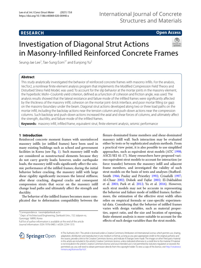 LEE2021 - Investigation of Diagonal Strut Actions in Masonry-Infilled ...