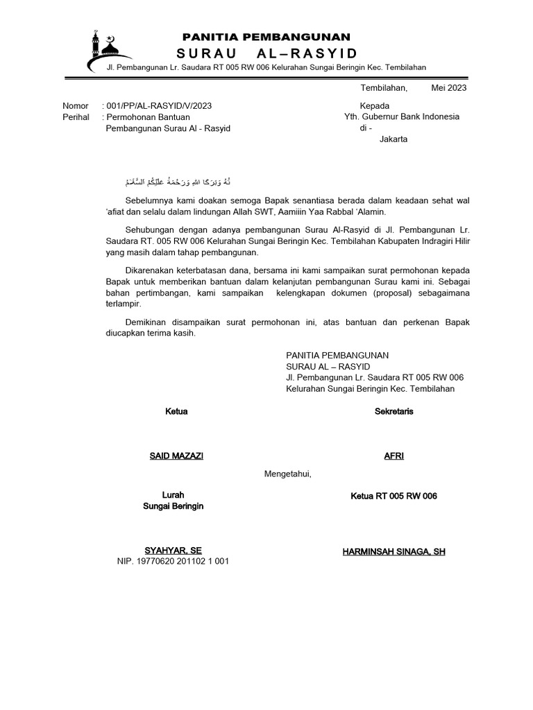 Surat Permohonan Surau | PDF