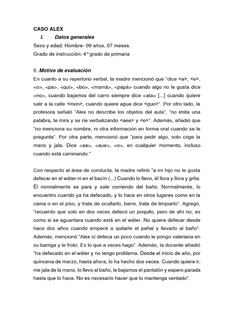 Evaluación del Caso de Alex | PDF | Palabra | Mano