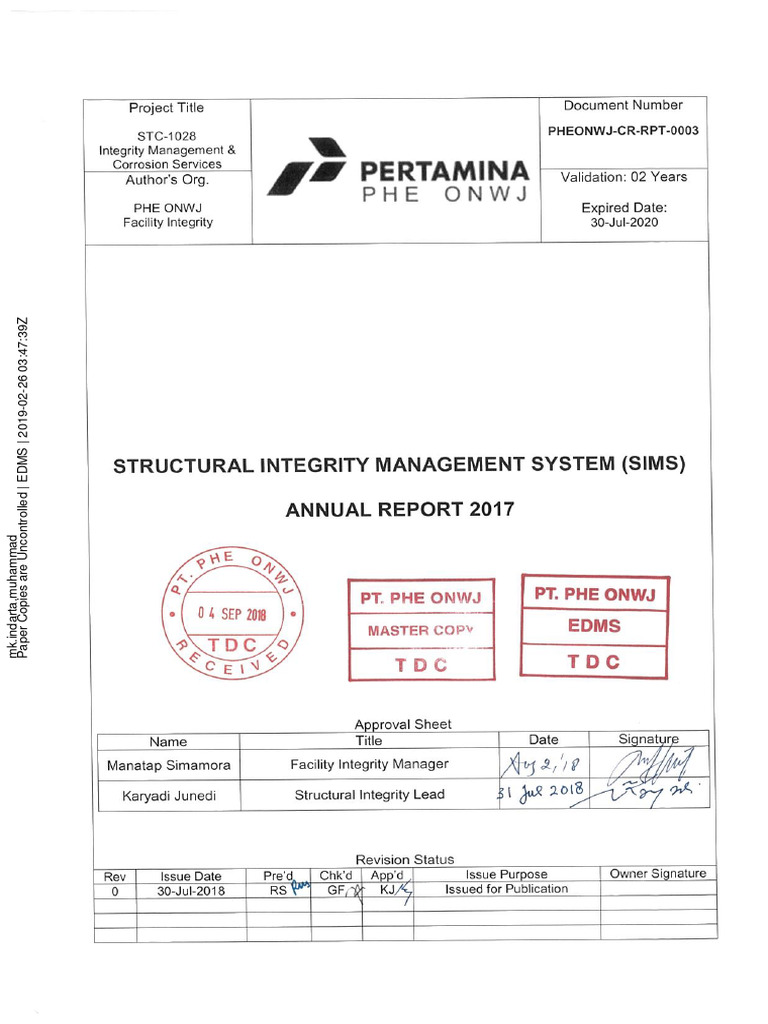 PHEONWJ-C-RPT-0003 0 Structural Integrity Management System (SIMS) Annual Report 2017 | PDF ...