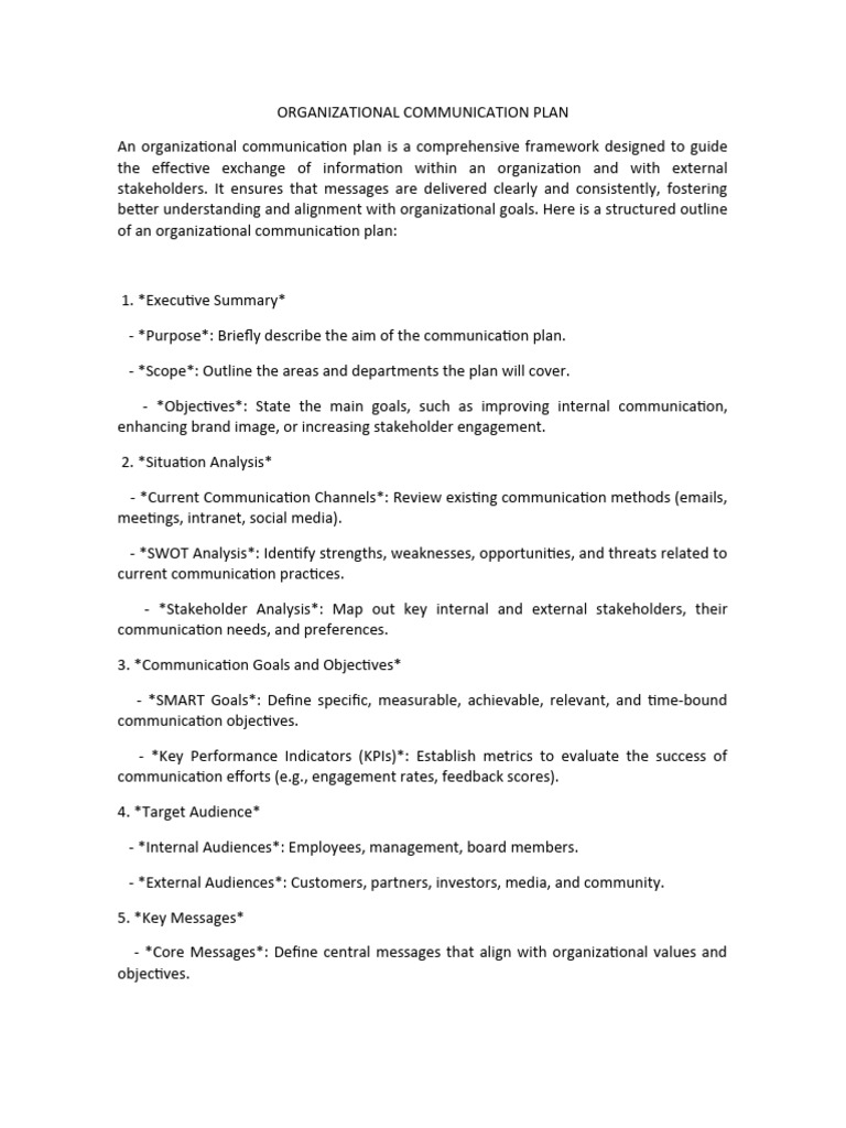 Organizational Communication Plan Download Free Pdf Goal