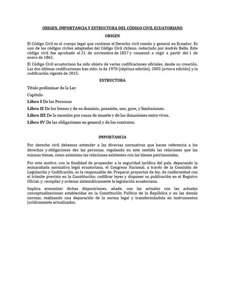 Código Civil Ecuatoriano: Origen y Estructura | PDF | Derecho laboral ...