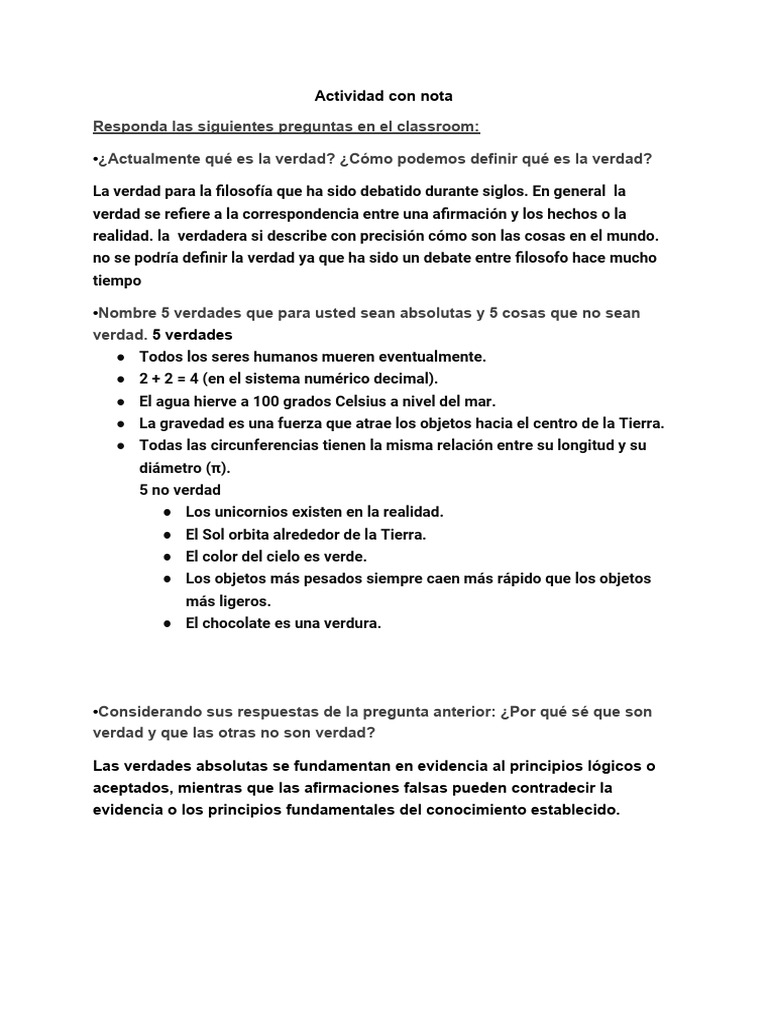 Preguntas sobre la verdad según Maura Vásquez | PDF | Filosofía