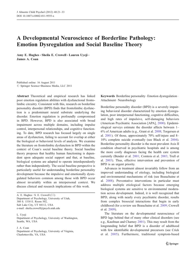 A Developmental Neuroscience of Borderline Pathology Emotion ...