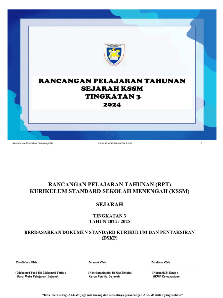 RPT Sej Tingkatan 3 | PDF