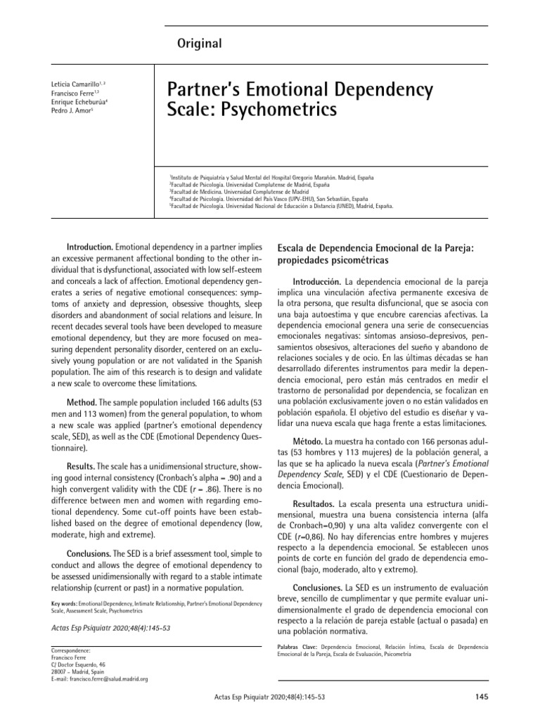 Partner's Emotional Dependency Scale | PDF | Attachment Theory | Factor ...