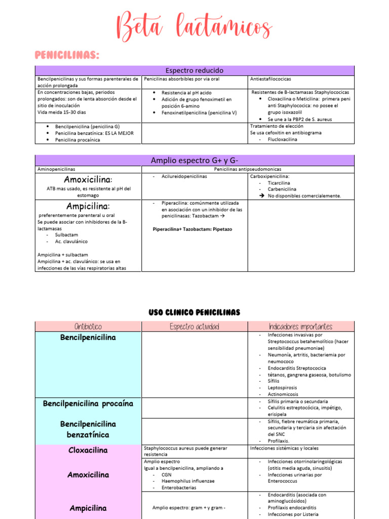 Tabla Resumen Atb (Examen) | PDF | Penicilina | Staphylococcus Aureus