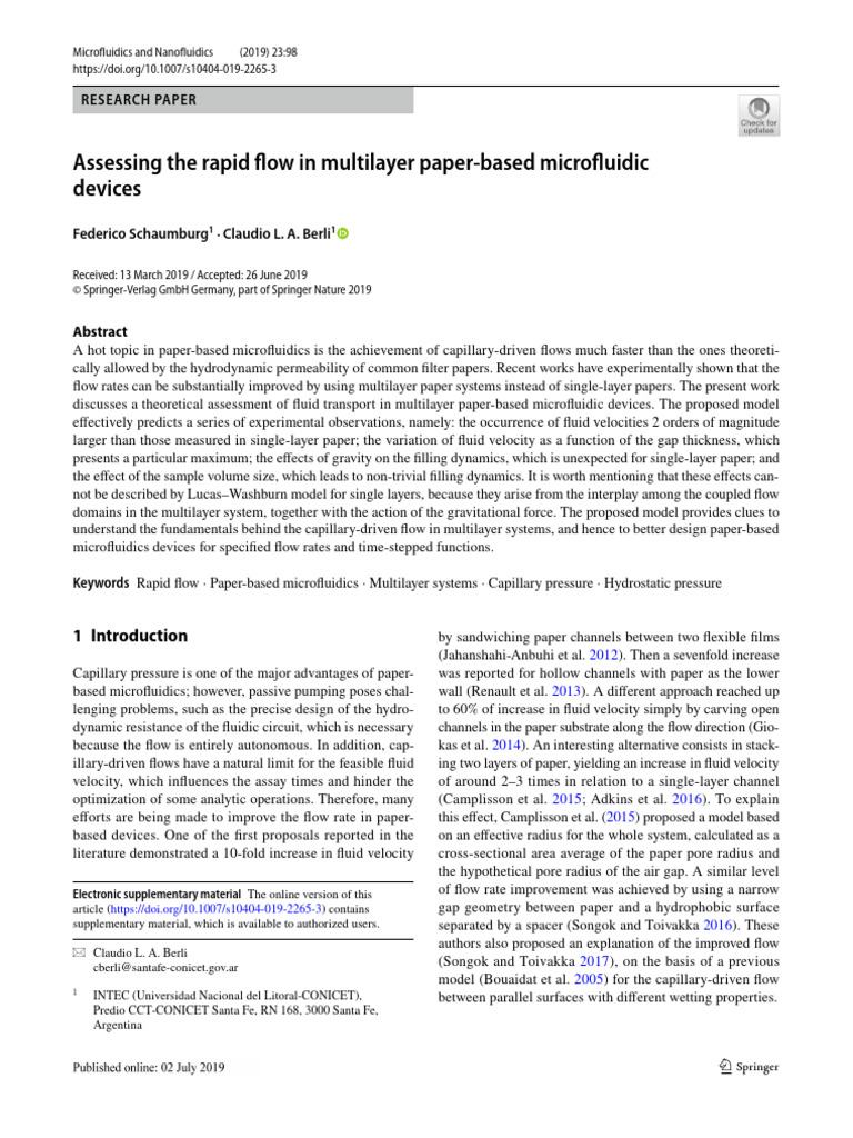 Assessing The Rapid Flow in Multilayer Paper Based Microfluidic Devices | PDF | Microfluidics ...