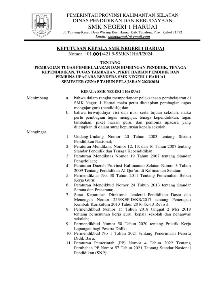 SK PEMBAGIAN TUGAS Genap 2023-2024 | PDF
