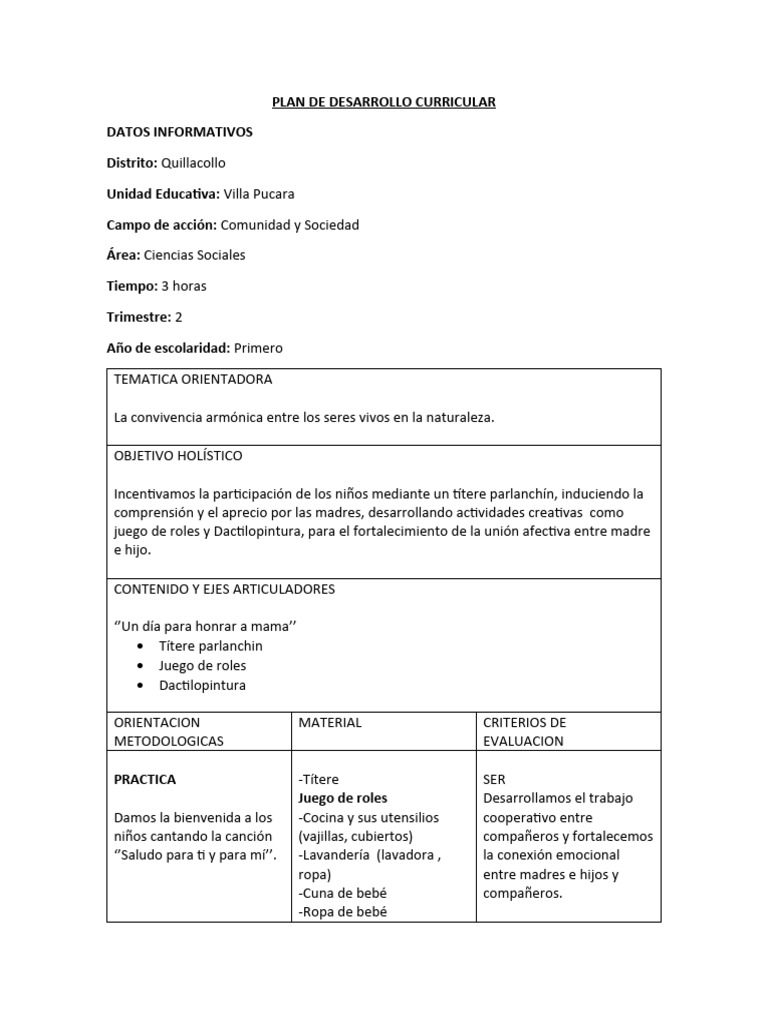 PLAN DE DESARROLLO CURRICULAR . | PDF