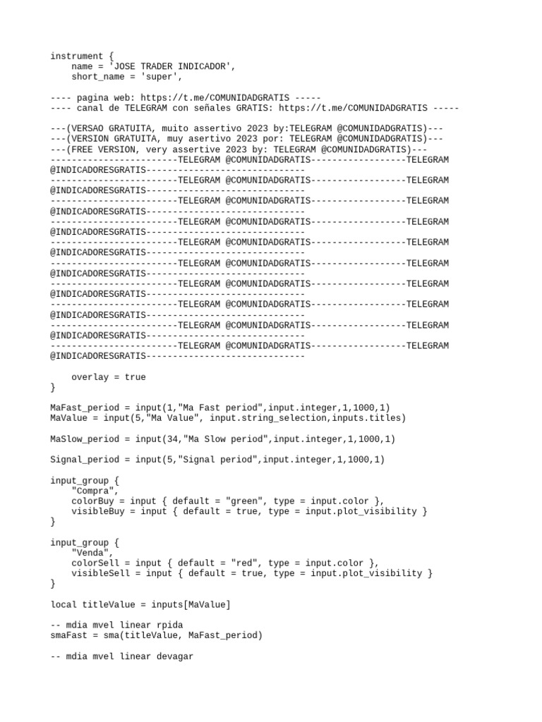 SCRIPT JOSE TRADE SINAL TELEGRAM @COMUNIDADGRATIS | PDF