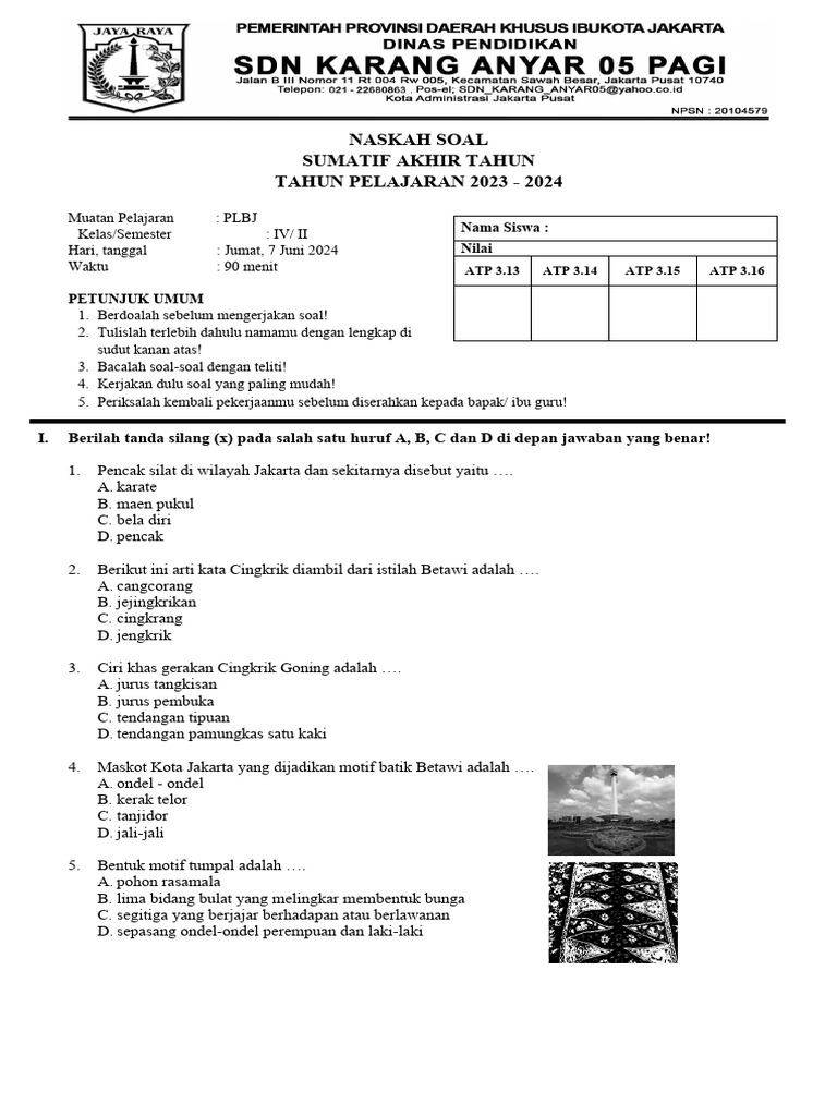 Soal Sat PLBJ SMT 2 Kelas 4 | PDF