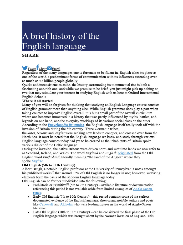 A Brief History of The English Language | PDF | English Language | Linguistics