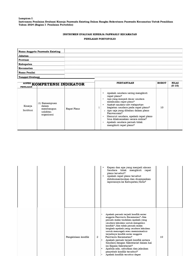 Lampiran I Instrumen Penilaian Portofolio (Fix) | PDF