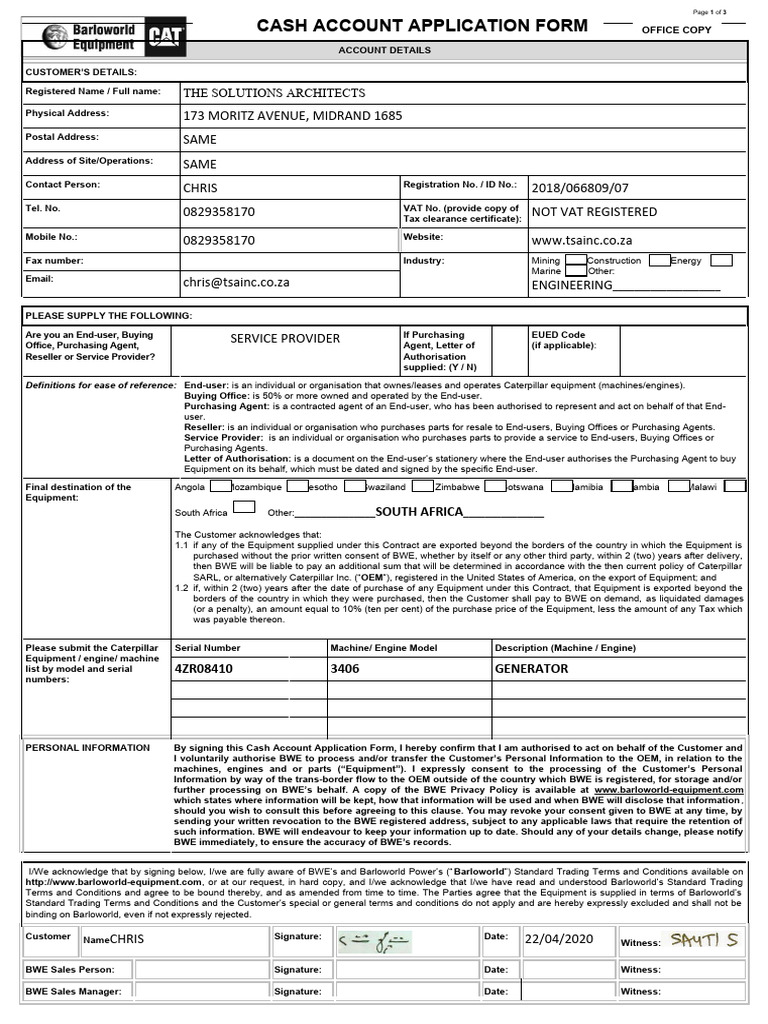 Barloworld Cash Account Application Form - 2018 | PDF | Indemnity ...