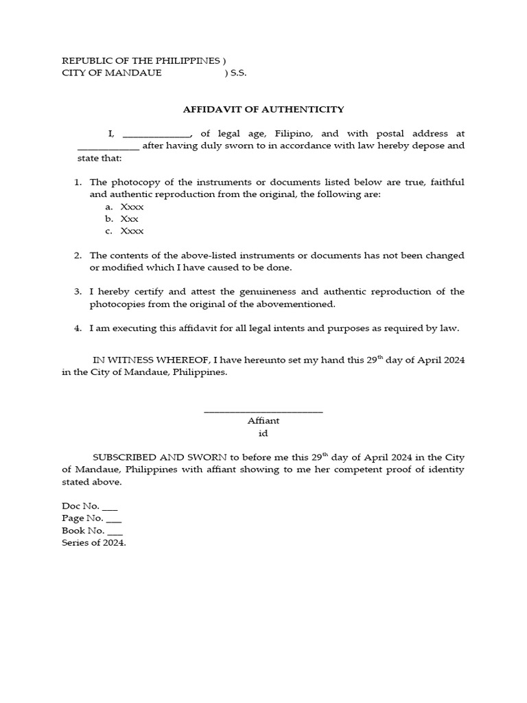 Affidavit of Authentication | PDF | Law