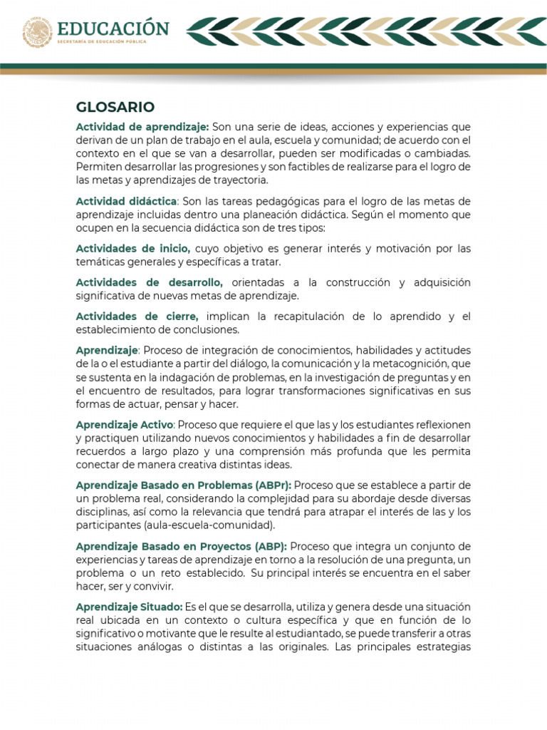 GLOSARIO La Transversalidad en El MCCEMS | PDF | Aprendizaje | Enseñando