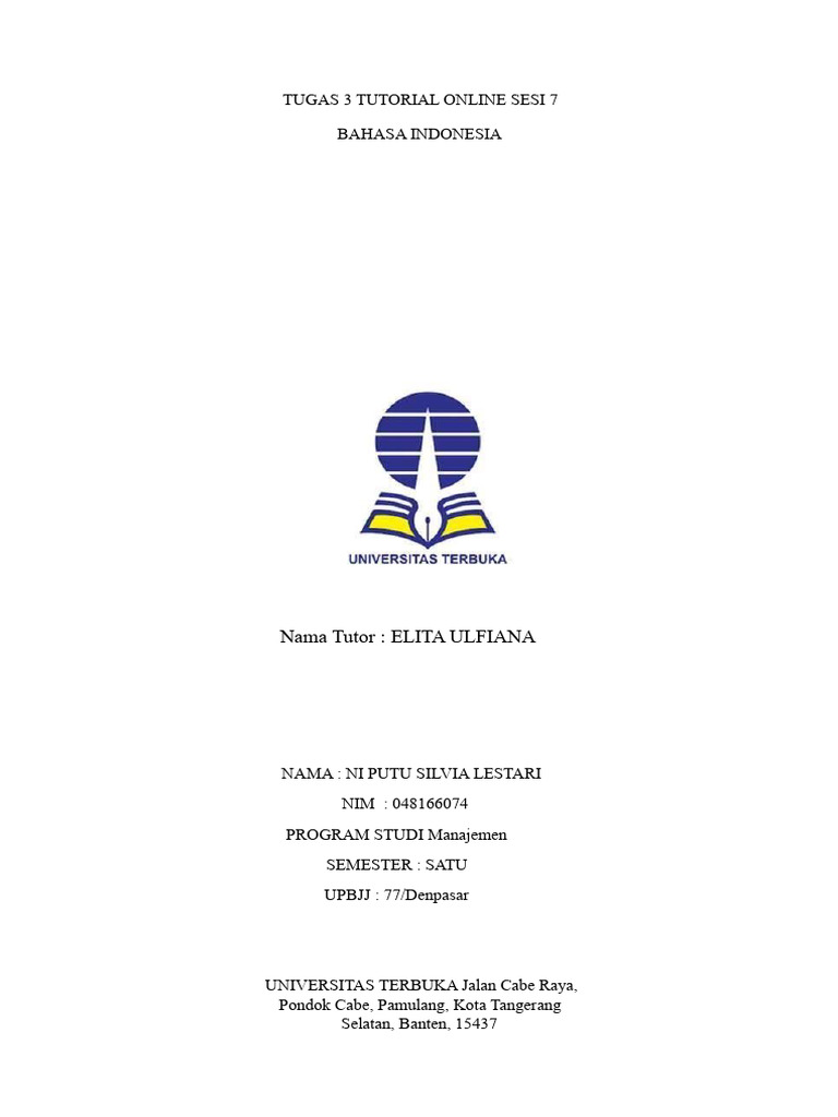 Tugas 3 Tuton Bahasa Indonesia | PDF Tugas 3 Tuton Bahasa Indonesia | PDF