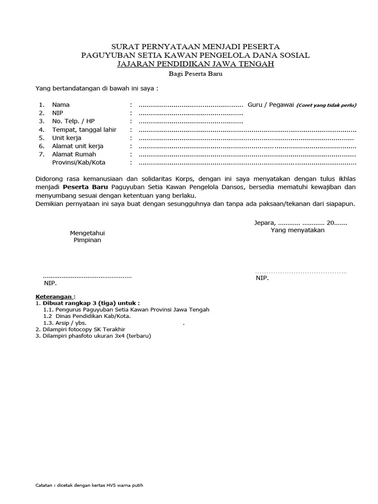 Blangko Surat Pernyataan (Dansos) | PDF