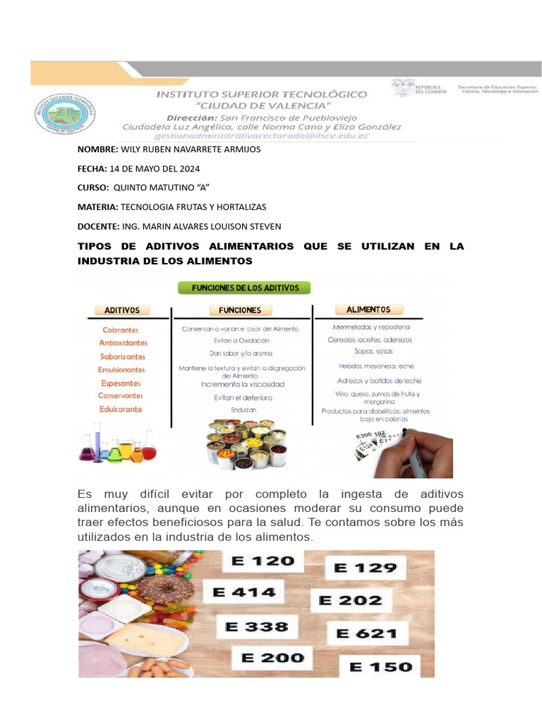 Tipos de Aditivos Alimentarios Que Se Utulizan en La Industria de Los ...