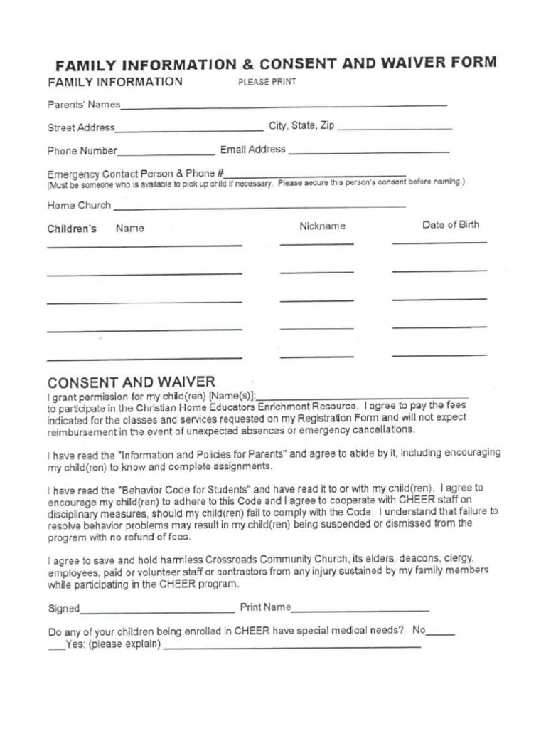 2023 family information consent waiver form | PDF