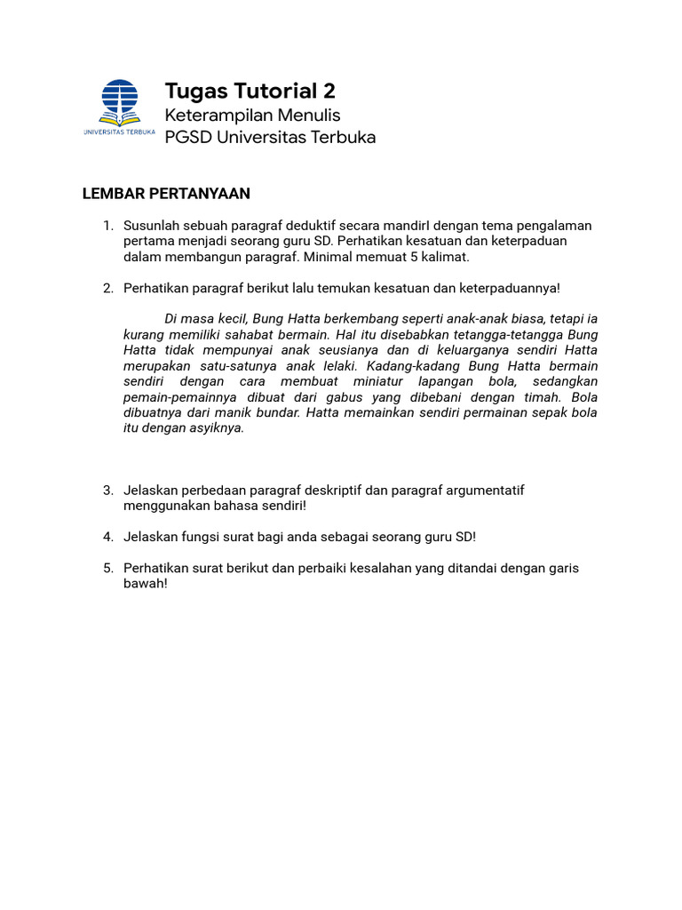 Tugas Menulis untuk Guru SD PGSD UT | PDF