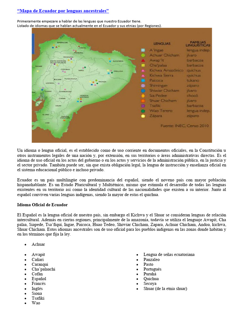 Mapa de lenguas ancestrales en Ecuador | PDF