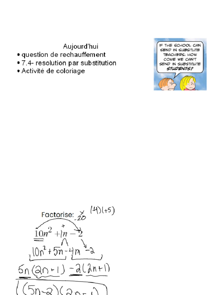 Math 10 - 7.4 Jour 1 - Substitution | PDF