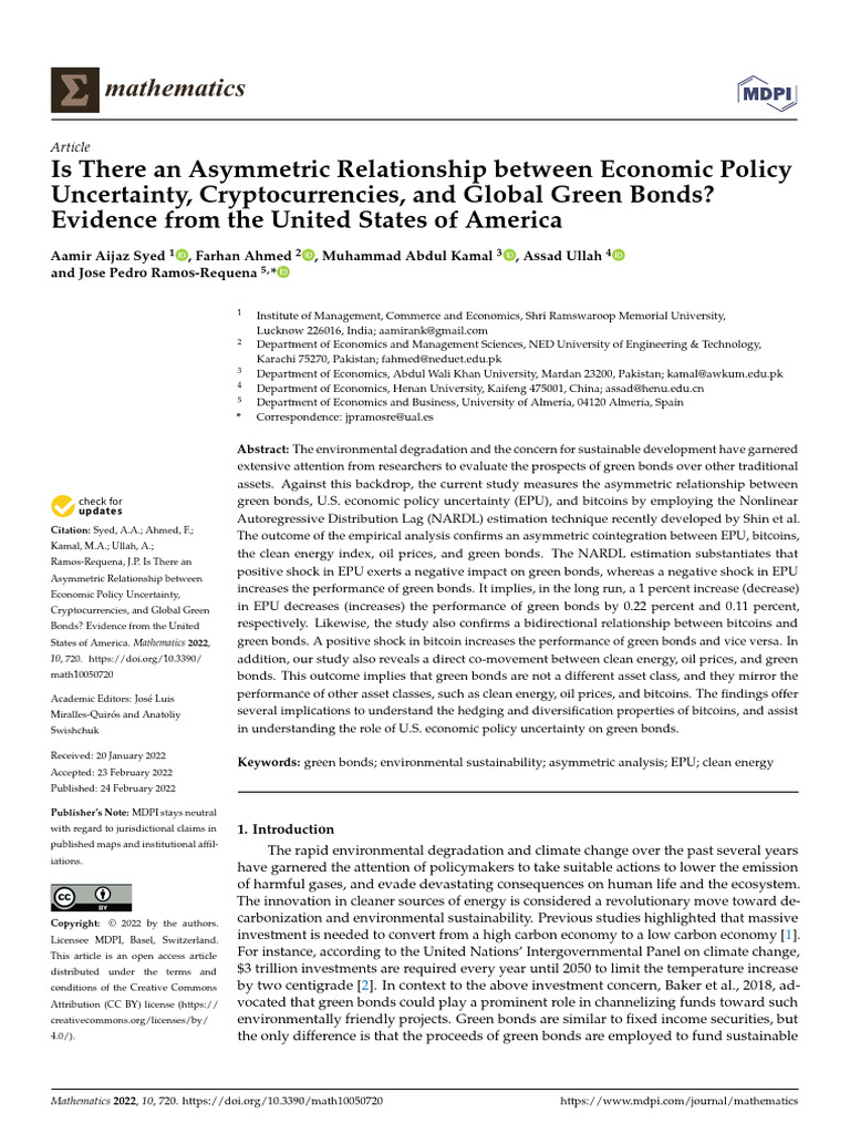 Is There An Asymmetric Relationship Between Economic Policy Uncertainty, Cryptocurrencies | PDF ...