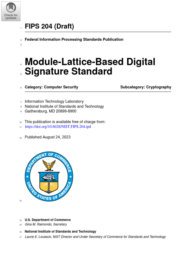 NIST FIPS 204 Ipd | PDF | Public Key Cryptography | Cryptography