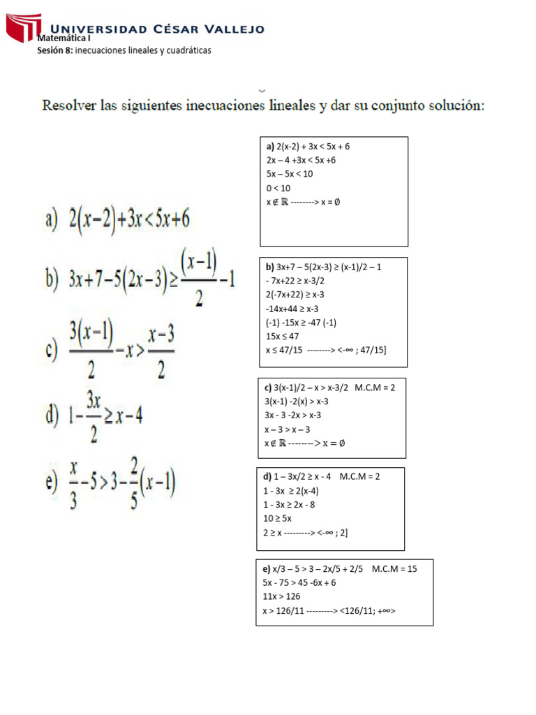 Practica 8-Inecuaciones Lineales y Cuadraticas2 | PDF | Teaching Methods & Materials