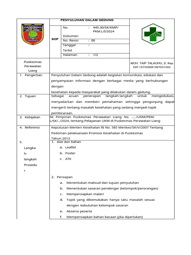 ##004 - SOP PENYULUHAN Dalam GEDUNG | PDF