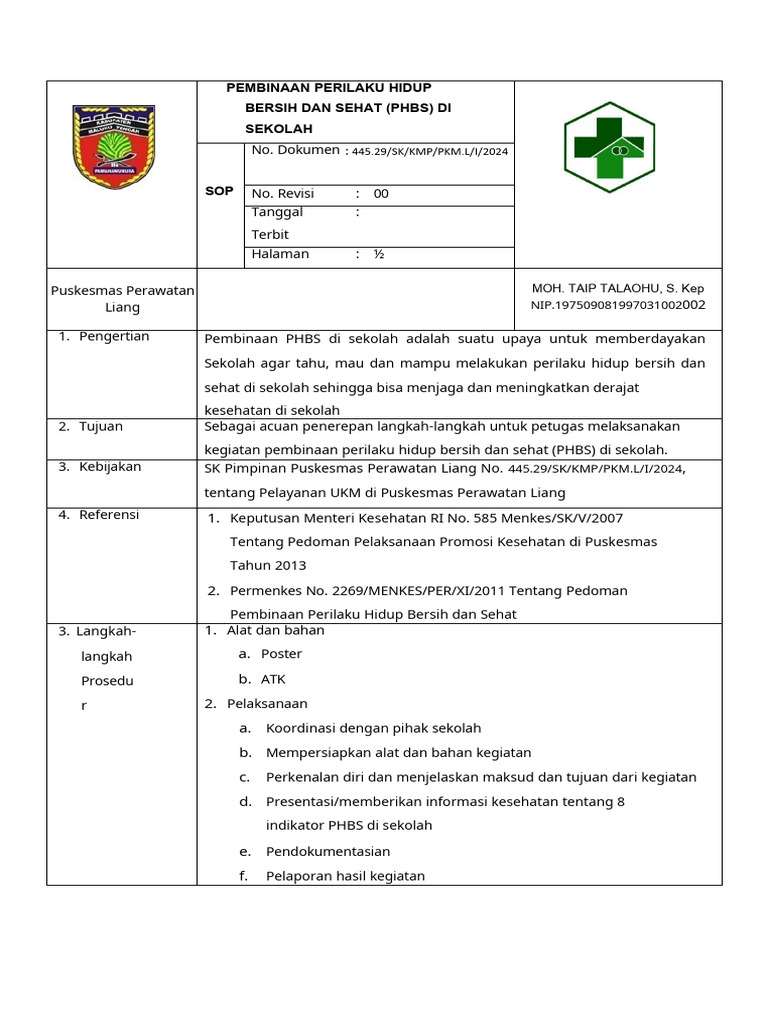 ##002 - Sop Pembinaan PHBS Sekolah | PDF