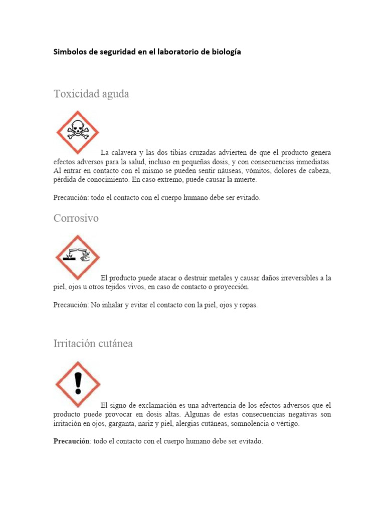 Simbolos de Seguridad en El Laboratorio de Biología | PDF | Agente ...