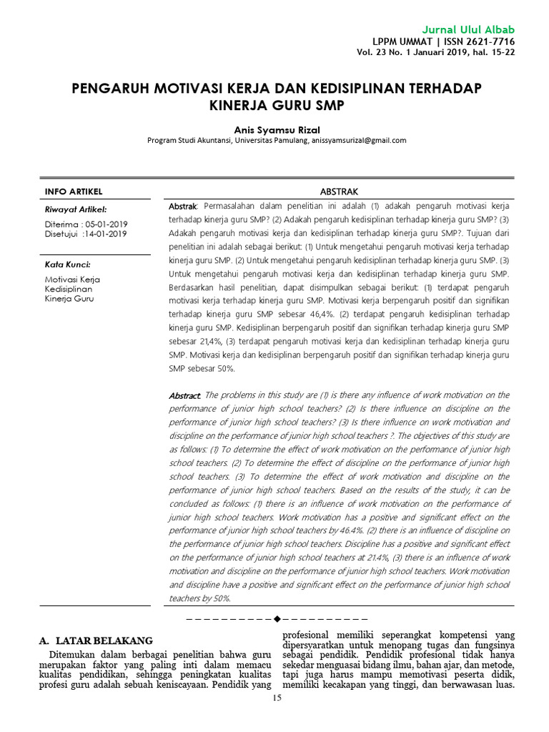 Pengaruh Motivasi Kerja Dan Kedisiplinan | PDF